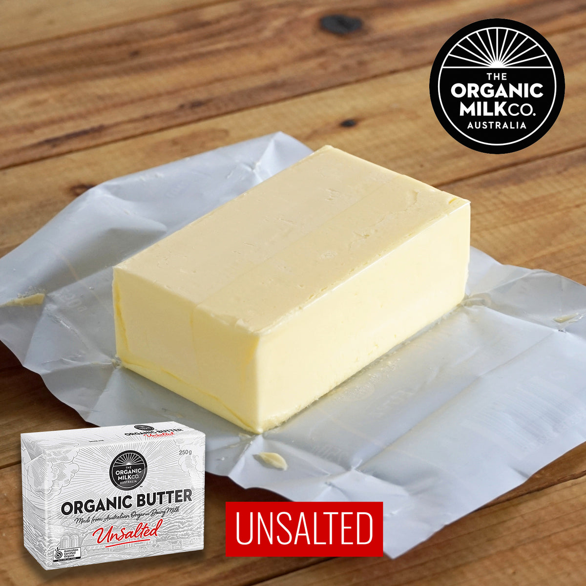 Certified Organic Grass-Fed Unsalted Butter (250g)
